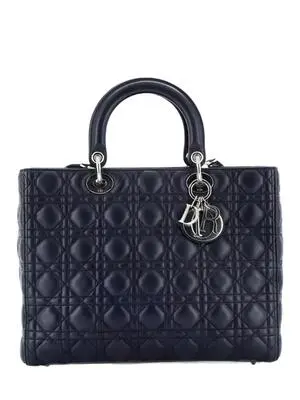 Dior Christian Dior Cannage Quilt Lambskin Large Tote Bag Blue