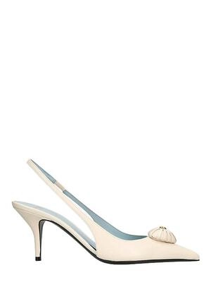 Valentino Garavani Couer Royal Leather Slingback Courts - Cream
