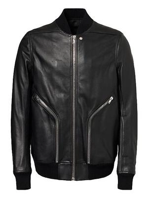 Rick Owens Leather Bomber Jacket - Black