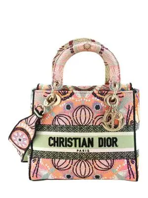 Dior Lady D-lite Bag Embroidered Canvas Medium Satchel - Multicolour