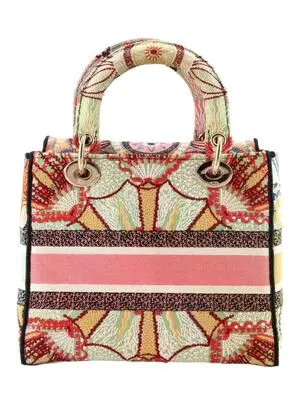 Dior Lady D-lite Bag Embroidered Canvas Medium Satchel - Multicolour