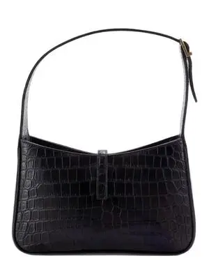 Saint Laurent Saint Laurent Le 5 A 7 Crocodile Embossed Leather Small Hobo Bag Black