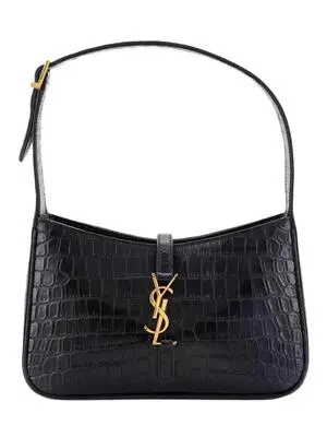 Saint Laurent Saint Laurent Le 5 A 7 Crocodile Embossed Leather Small Hobo Bag Black