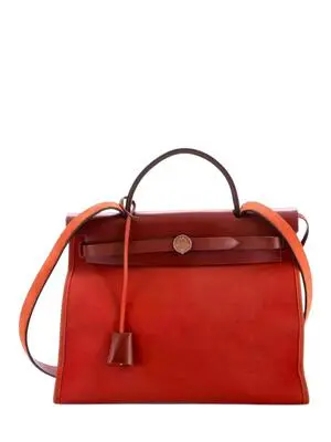 Hermès Herbag Zip Leather And Toile Shoulder Bag - Red