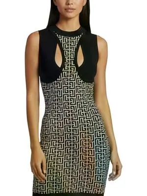 BALMAIN Balmain Monogram Jacquard Cutout Mini Dress