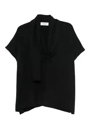 LISA YANG Scarf-detail Short-sleeve Sweater - Black