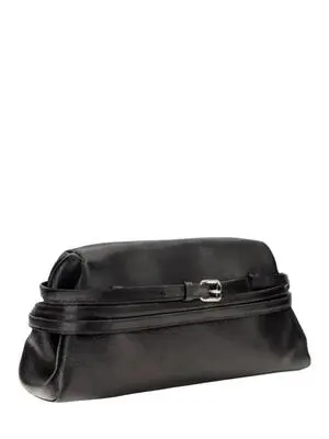 Moschino Buckle-detail Leather Clutch Bag - Black