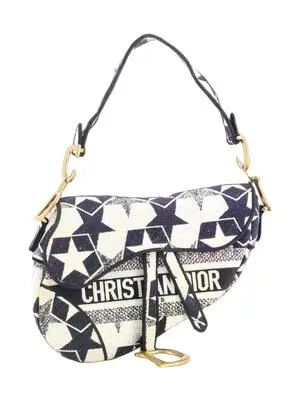 Dior Christian Dior Saddle Bag Logo Embroidered Canvas Medium Shoulder Bag Blue