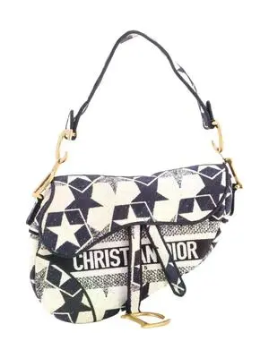 DIOR Christian Dior Saddle Bag Logo Embroidered Canvas Medium Shoulder Bag