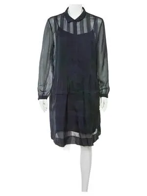Burberry Silk Pintucked Midi Dress - Blue