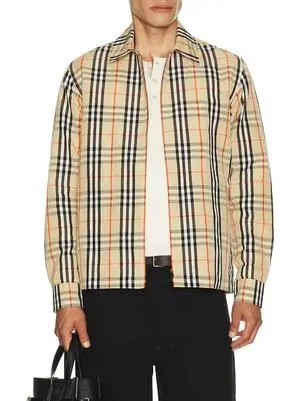 Burberry Ollie Zip Shirt In Beige - Sand Check