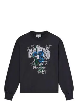 GANNI Ganni Long-Sleeve T-Shirt With Flowers