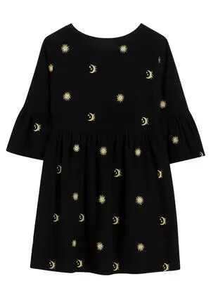 YUMI Cosmic Embroidery Cord Tunic Dress - Black