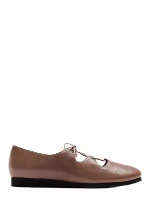 NAGUISA Glossy Goatskin Leather Lace-up Wedge Shoes - Brown