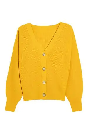YUMI Relaxed Fit Cardigan With Stitch Detail - Yellow