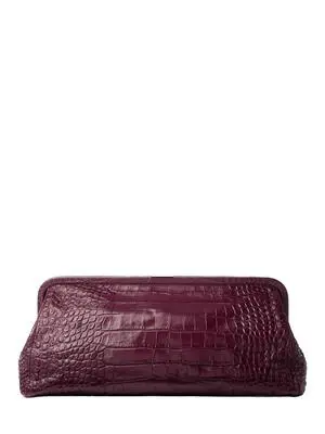Michael Kors Angelica Large Crocodile Embossed Leather Frame Clutch - Red
