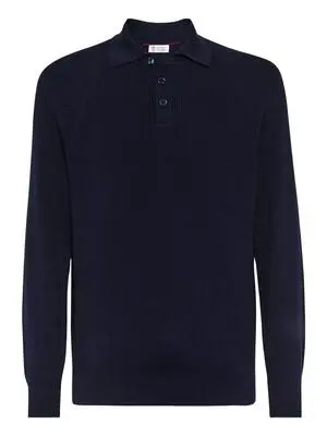 Brunello Cucinelli Brunello Cucinelli Long Sleeved Knitted Polo Jumper Midnight Blue