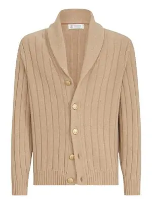 Brunello Cucinelli Cashmere Ribbed Cardigan - Camel