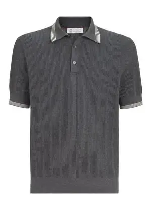 Brunello Cucinelli Cotton Textured Rib-knit Polo - Anthracite