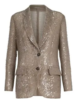 Brunello Cucinelli Button-fastening Sequined Blazer - Gray