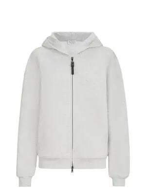 Brunello Cucinelli Cotton Smooth French-terry Topwear With Shiny Zipper-pull - Silver