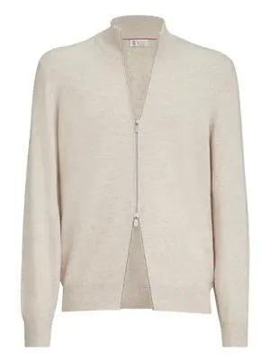 Brunello Cucinelli Brunello Cucinelli Cashmere Turtleneck Cardigan With Zipper Nude