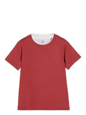 Brunello Cucinelli Cotton Jersey T-shirt With Faux-layering - Red