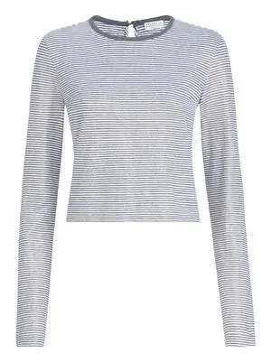 Brunello Cucinelli Striped Lamé Crew-neck Top - Gray