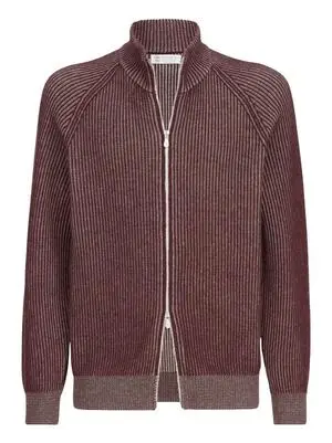 Brunello Cucinelli Cashmere Vanisé English Rib High-neck Cardigan - Deep Fuchsia