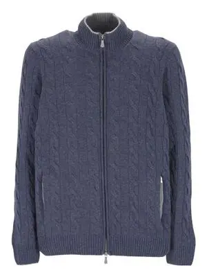 GRAN SASSO Gran Sasso Long-Sleeve Cable Knit Zip Up Cardigan Blue