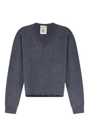 SEMICOUTURE Embellished Hem V-neck Knitted Jumper - Grey