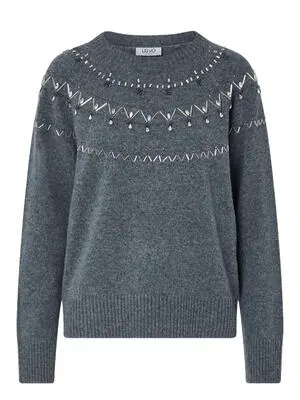 Liu Jo Wool Sweater With Jewel Embroidery - Grey