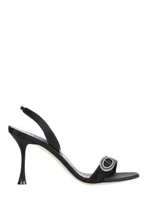 Manolo Blahnik MANOLO BLAHNIK Satin Crystal-Embellished Slingback Sandals Black