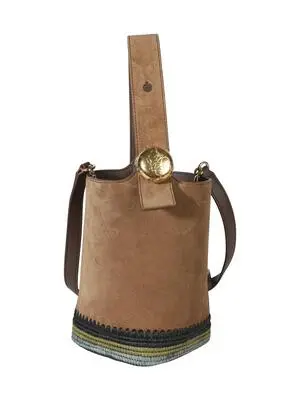 Loewe Suede Raffia Striped Pebble Bucket Bag - Brown