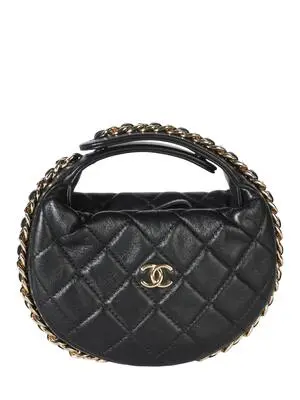 Chanel Quilted Lambskin Chain Around Pouch Hobo - Black
