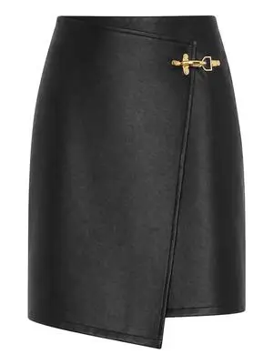 YUMI Faux Leather Wrap Mini Skirt - Black