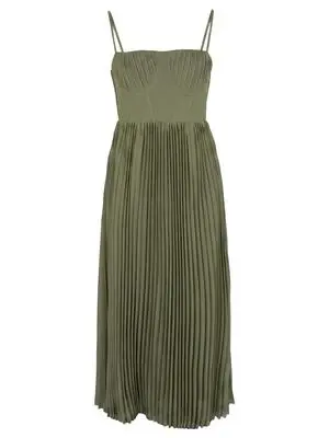 MODENAIRE Pleated Bustier Maxi Dress - Green