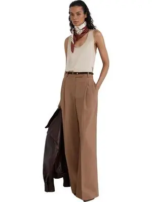 REISS Luna Wool-Blend Wide-Leg Pleated Trousers Camel