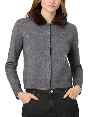 French Connection Sloane Faux Fur Collar Cardigan Sweater - Grey
