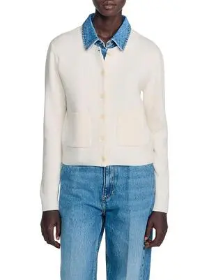 SANDRO Sandro Layered Look Denim Collar Cardigan