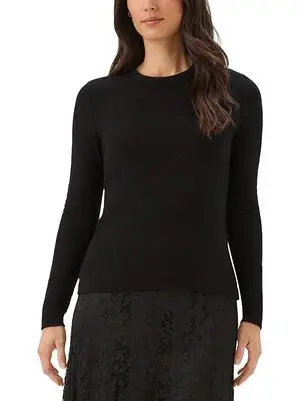 Karen Kane Ribbed Long Sleeve Crewneck Top - Black