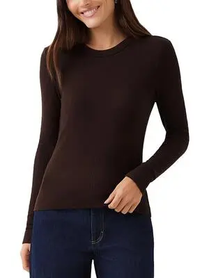 Karen Kane Ribbed Long Sleeve Crewneck Top - Chocolate