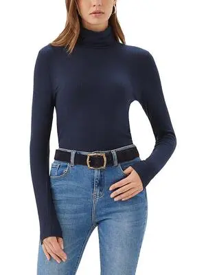 Karen Kane Karen Kane Ribbed Long Sleeve Turtleneck Top Navy