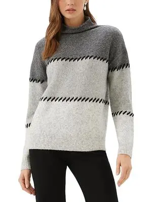 Karen Kane Contrast Stitch Mock Neck Colorblock Sweater - Gray