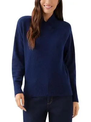 Karen Kane Shawl Collar Drop Sleeve Pullover Sweater - Navy