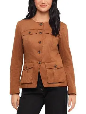 Karen Kane Faux Suede Cargo Shirt Jacket - Camel