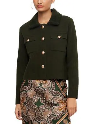 Karen Kane Faux Fur Collar Sweater Jacket - Forest