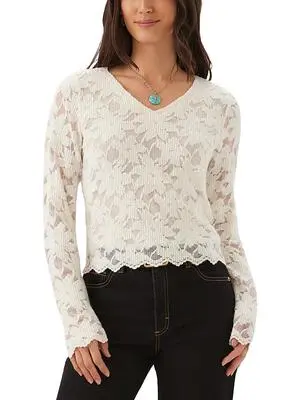 KAREN KANE Karen Kane Floral Burnout V Neck Long Sleeve Top