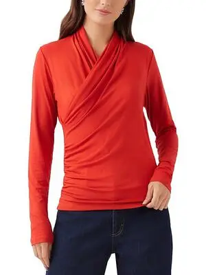 Karen Kane Karen Kane Crossover Side Shirred Long Sleeve Top Rust