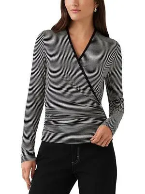 Karen Kane Crossover Neck Side Shirred Top - Stripe